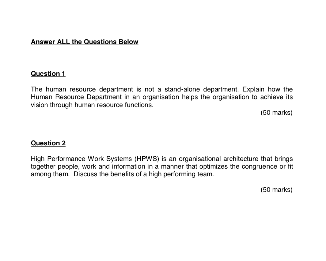 Solved Answer ALL the Questions BelowQuestion 1The human | Chegg.com