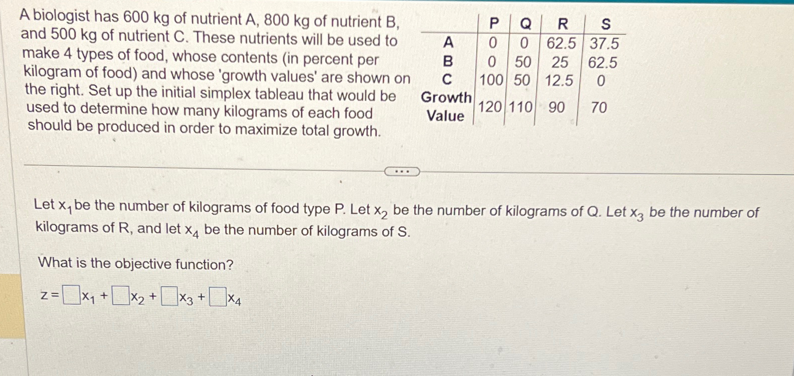 Solved A biologist has 600kg ﻿of nutrient A,800kg ﻿of | Chegg.com