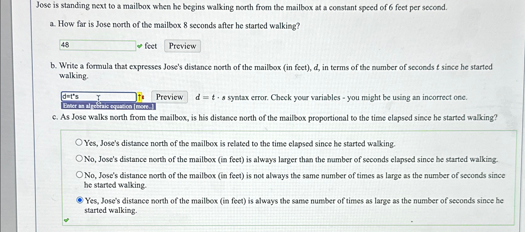 Solved Jose is standing next to a mailbox when he begins | Chegg.com
