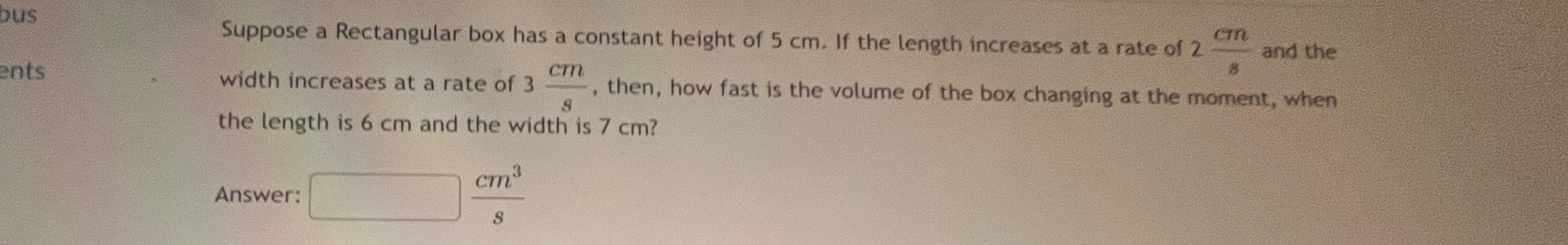 Solved Suppose a Rectangular box has a constant height of | Chegg.com