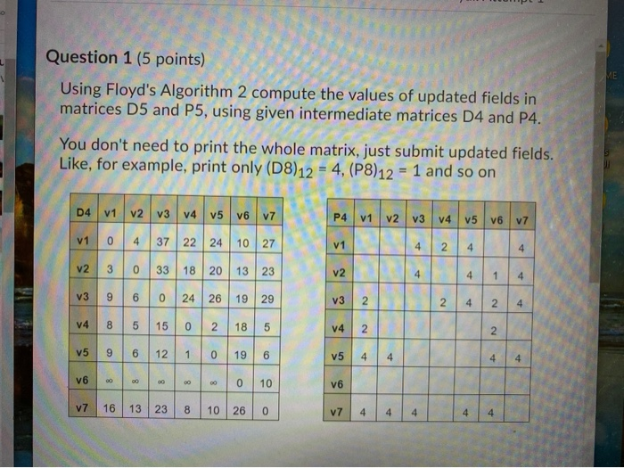 ME Question 1 (5 points) Using Floyd's Algorithm 2 | Chegg.com