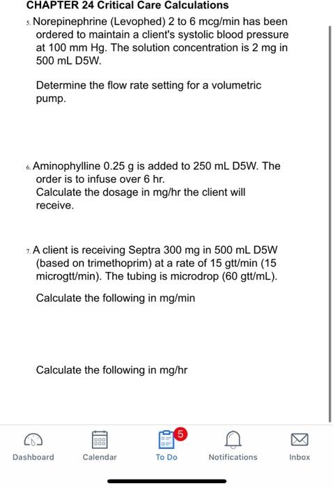 Solved CHAPTER 24 Critical Care Calculations s. | Chegg.com