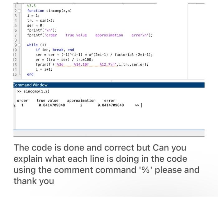 Solved Lommand Window ⇒sincomp(1,2) order ×1 true value | Chegg.com