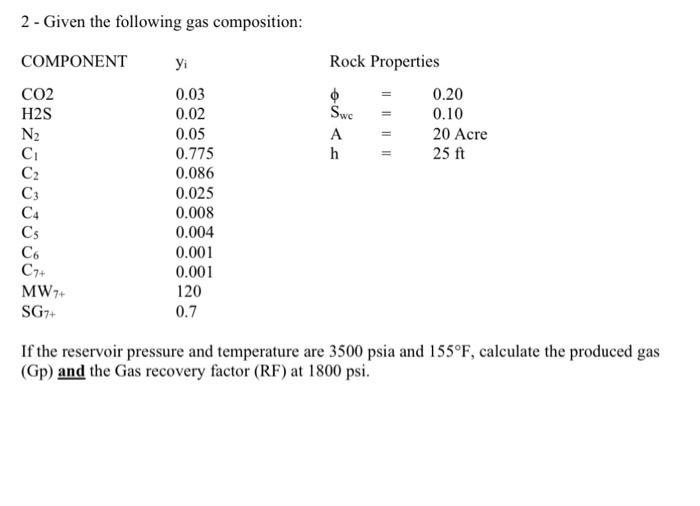 Solved 2 - Given the following gas composition: If the | Chegg.com