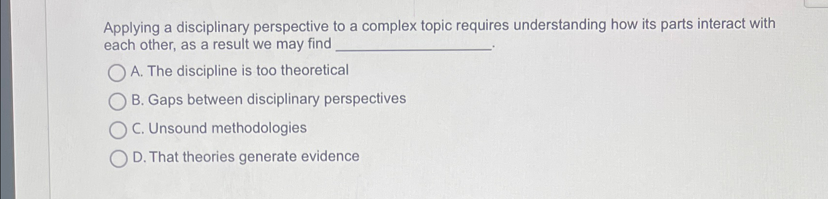 Solved Applying a disciplinary perspective to a complex | Chegg.com