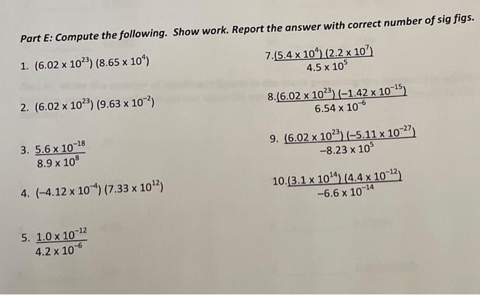 Solved Part E: Compute the following. Show work. Report the | Chegg.com