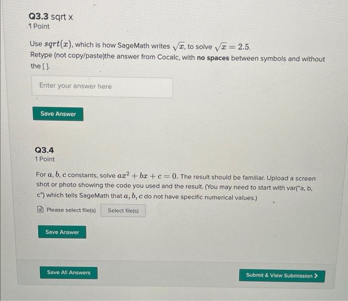 Solved Q3 4 Points SageMath has a useful command, solve, | Chegg.com
