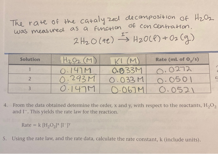 Solved using the data table, calculate the order of H2O2 and | Chegg.com