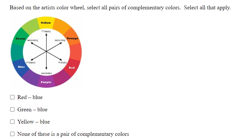 Solved Based on the artists color wheel, select all pairs of | Chegg.com