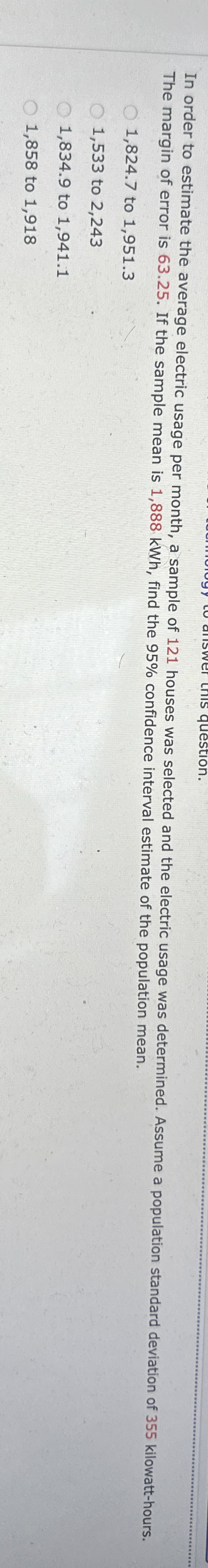 Solved In order to estimate the average electric usage per | Chegg.com