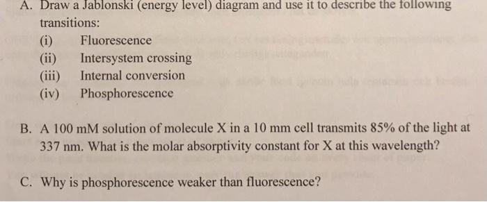 Solved A. Draw a Jablonski (energy level) diagram and use it | Chegg.com