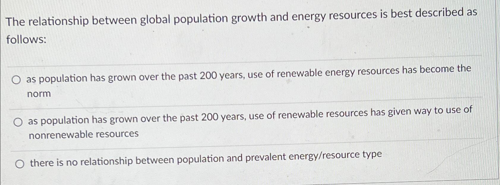 Solved The relationship between global population growth and | Chegg.com