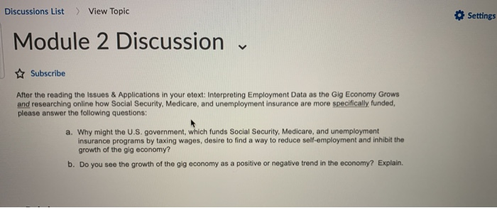 Solved Discussions List View Topic Settings Module 2 | Chegg.com