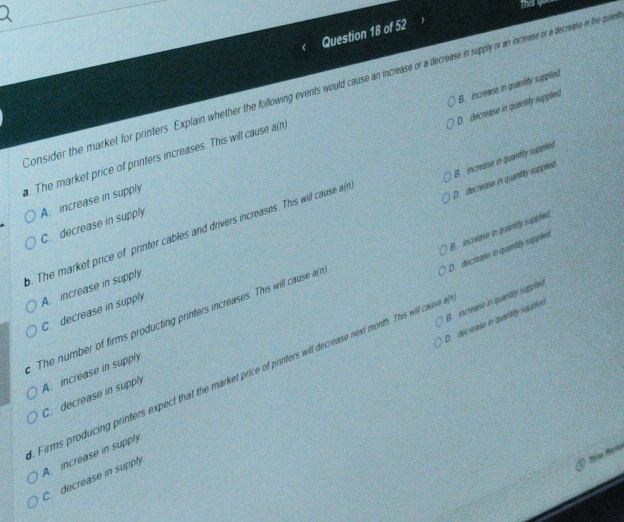 Solved Question 18 ﻿of 52a. ﻿The market price of pinters | Chegg.com