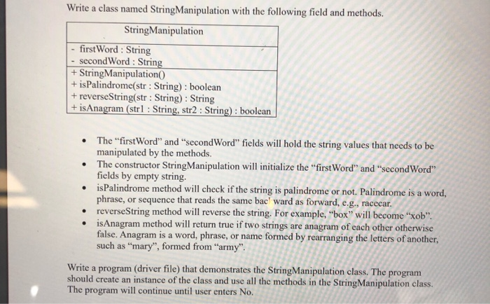 Solved Write A Class Named String Manipulation With The 