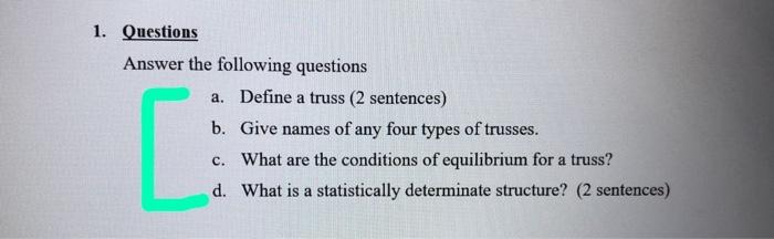 Solved 1. Questions Answer the following questions a. Define | Chegg.com