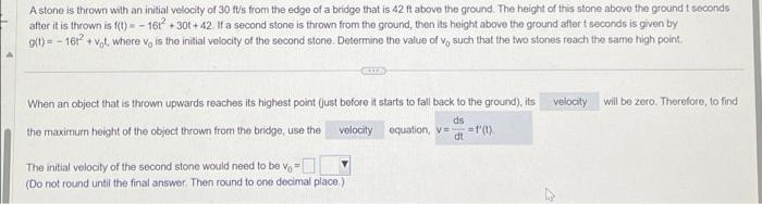 Solved A stone is thrown with an initial velocity of 30 ft/s | Chegg.com