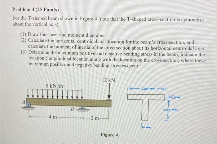 Problem 4 (25 Points) For the T-shaped beam shown in | Chegg.com