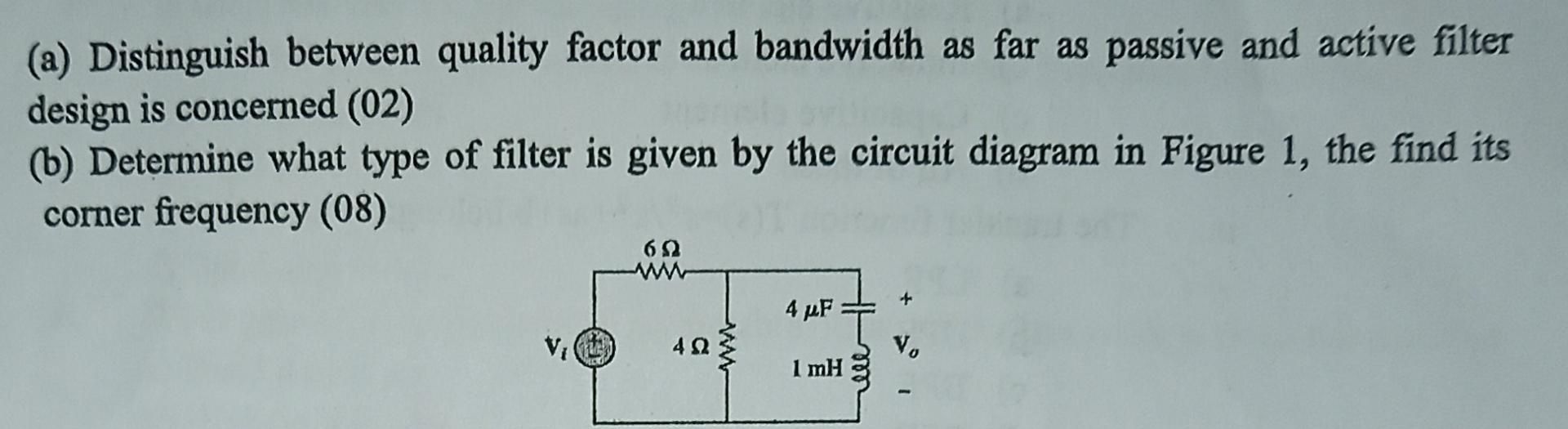 Solved (a) Distinguish between quality factor and bandwidth | Chegg.com
