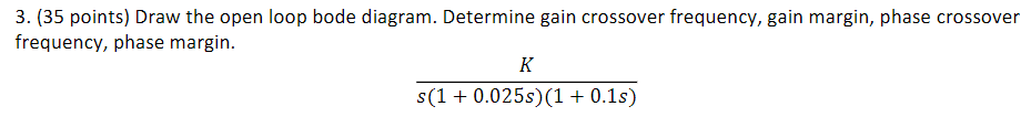 Solved Draw the open loop bode diagram. Determine gain | Chegg.com