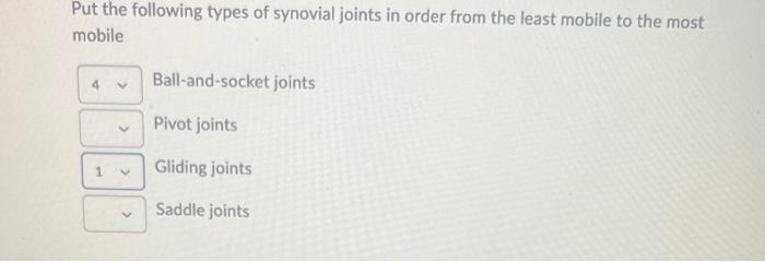 Solved Put the following types of synovial joints in order | Chegg.com