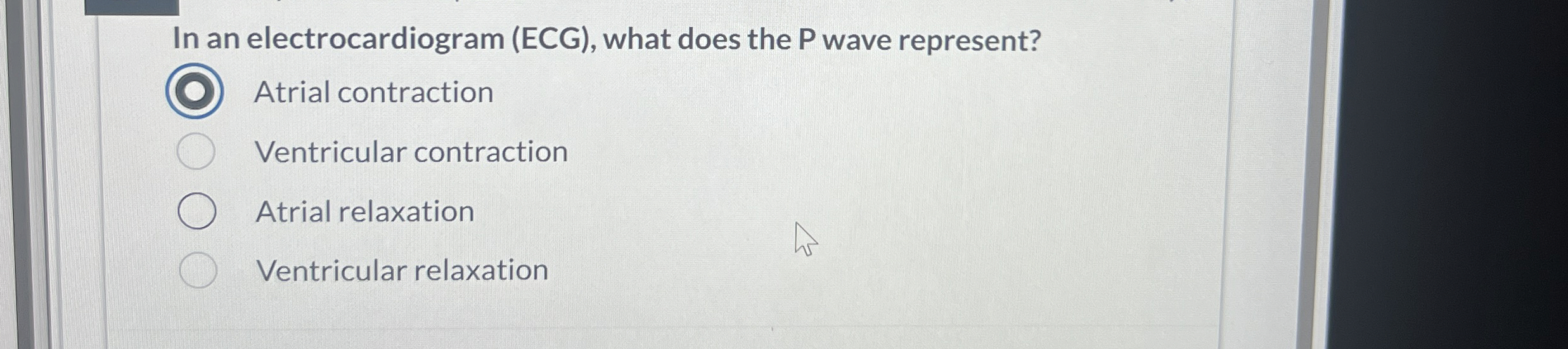 High Quality SOLUTION In an electrocardiogram (ECG), ﻿what does the P wave | Chegg.com