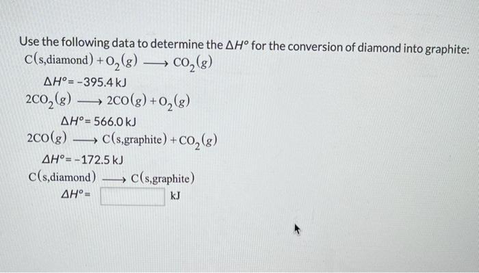 Solved Use the following data to determine the ΔH∘ for the | Chegg.com