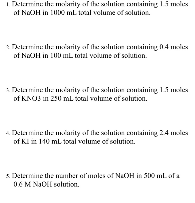 Solved 1. Determine the molarity of the solution containing | Chegg.com