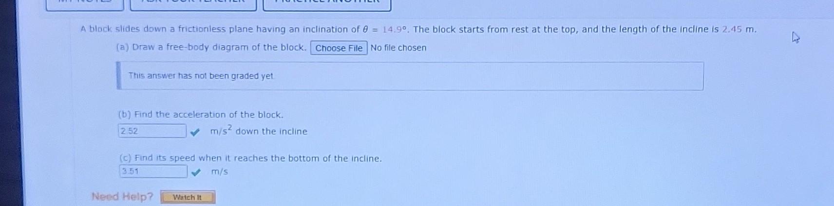 Solved A block slides down a frictionless plane having an | Chegg.com