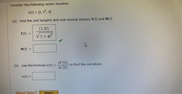 Solved Consider the following vector function. r(t)= t,t2,4 | Chegg.com