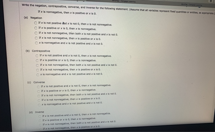 Solved Write the negation, contrapositive, converse, and | Chegg.com