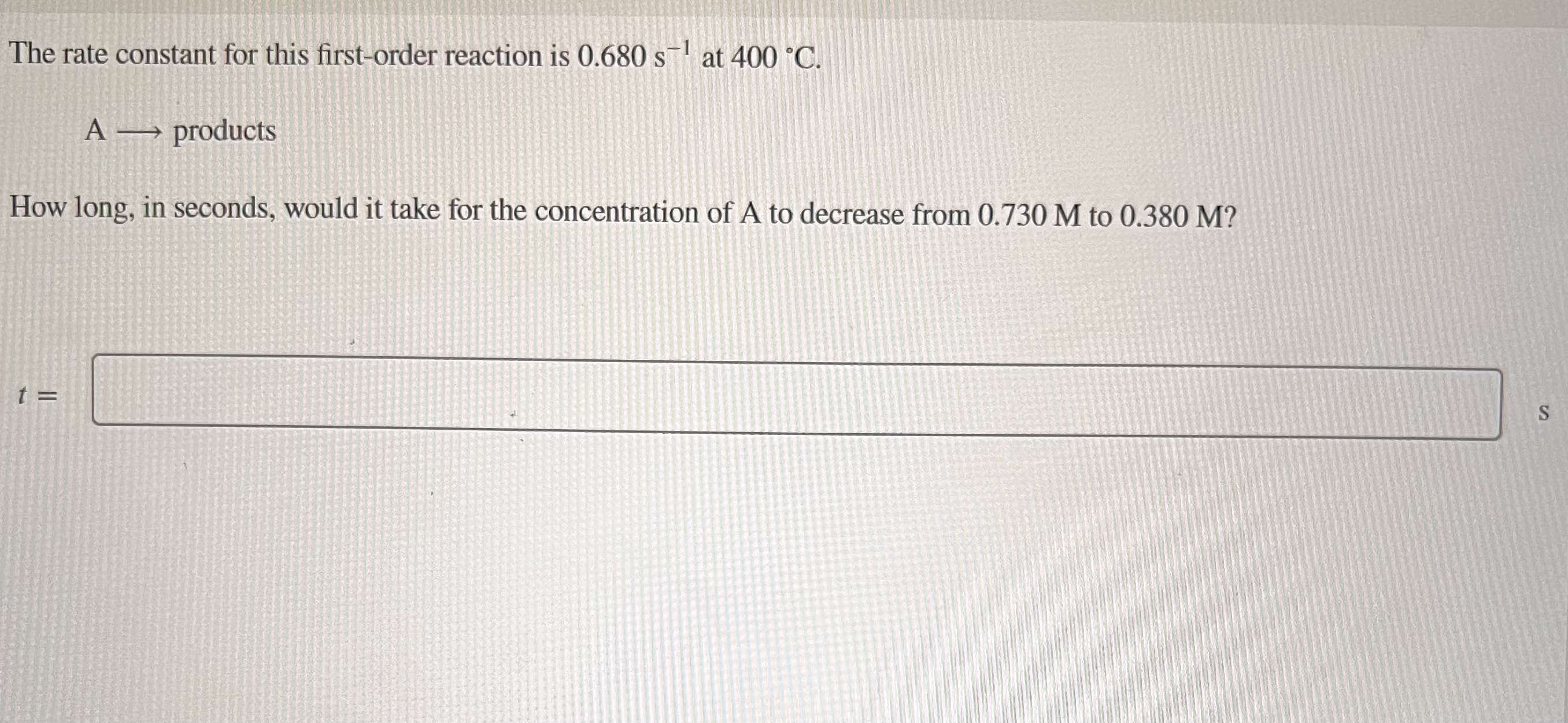 Solved The rate constant for this first-order reaction is | Chegg.com