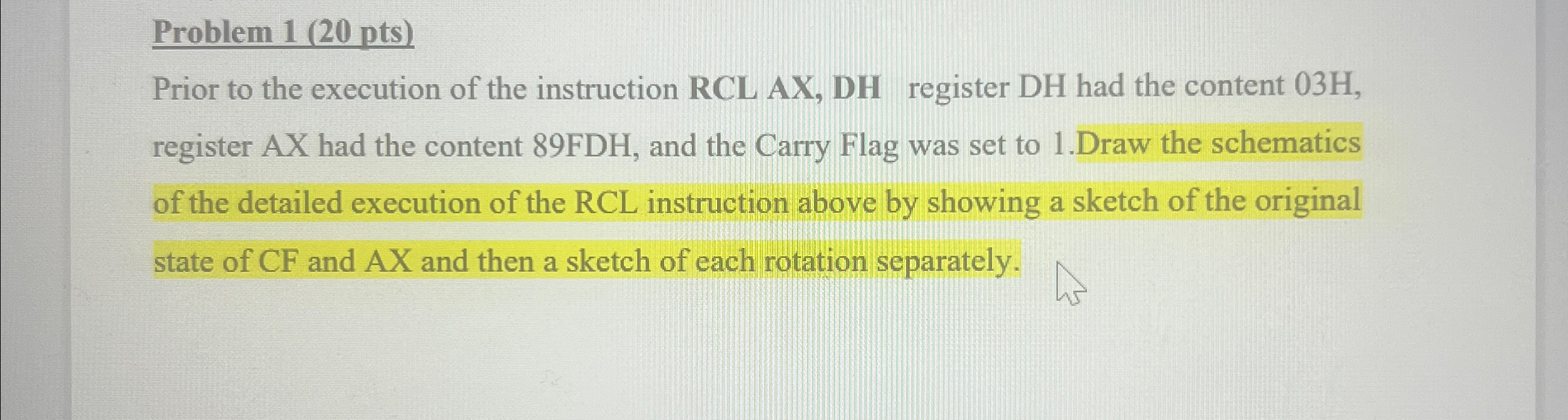 Solved Problem 1 (20 ﻿pts)Prior to the execution of the | Chegg.com