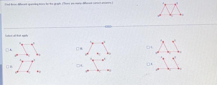 Solved Find three diferent spanning trees for the graph: | Chegg.com