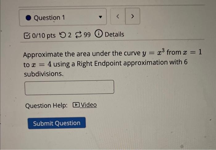 Solved Approximate the area under the curve y=x3 from x=1 to | Chegg.com