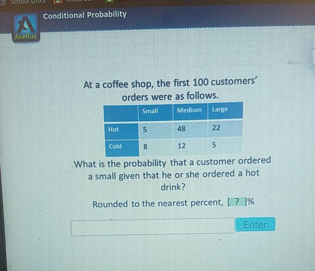Solved Conditional Probability Acellus At a coffee shop, the | Chegg.com