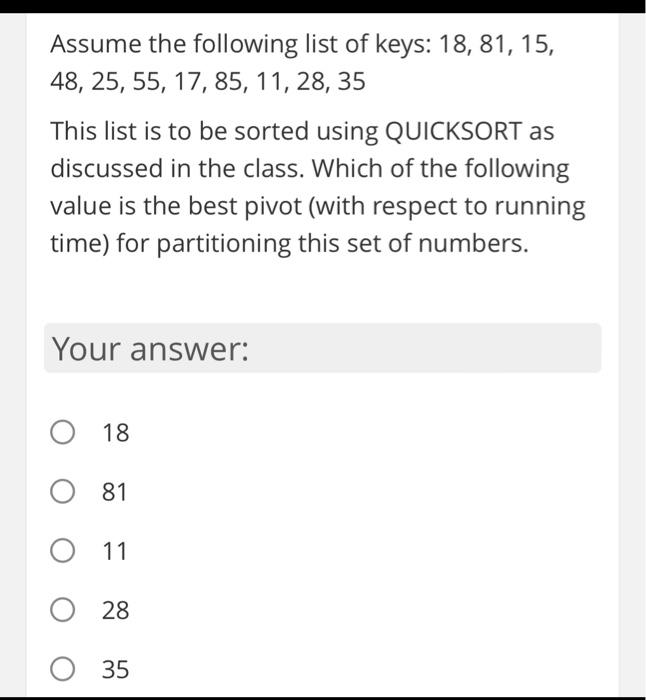 Solved Assume the following list of keys: 18,81,15, | Chegg.com