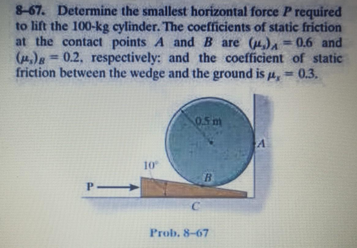 Solved 8-67. Determine the smallest horizontal force P | Chegg.com