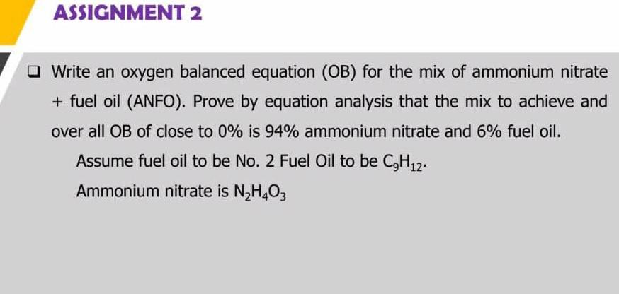 Solved Write an oxygen balanced equation (OB) for the mix of | Chegg.com