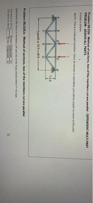 Solved Problem 06.026 - Method of sections, two of the | Chegg.com