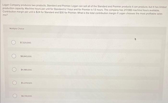Solved Logan Company produces two products, Standard and | Chegg.com