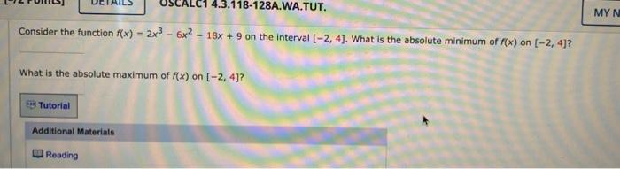 Solved Consider The Function F X 2x3−6x2−18x 9 On The