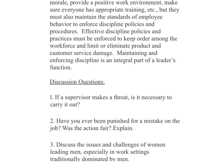 Solved Discussion Questions: l. If a supervisor makes a | Chegg.com