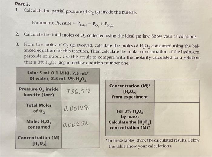Solved Part 3. 1. Calculate the partial pressure of O2( g) | Chegg.com