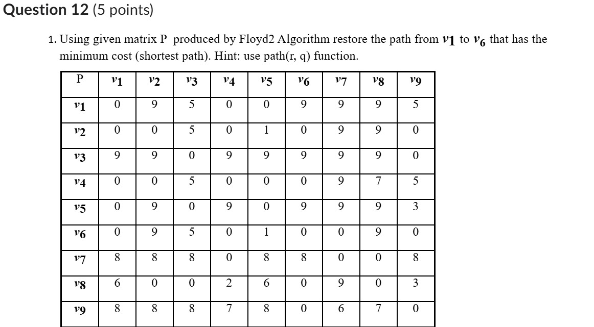 Solved Question 12 (5 ﻿points)Using given matrix P ﻿produced | Chegg.com