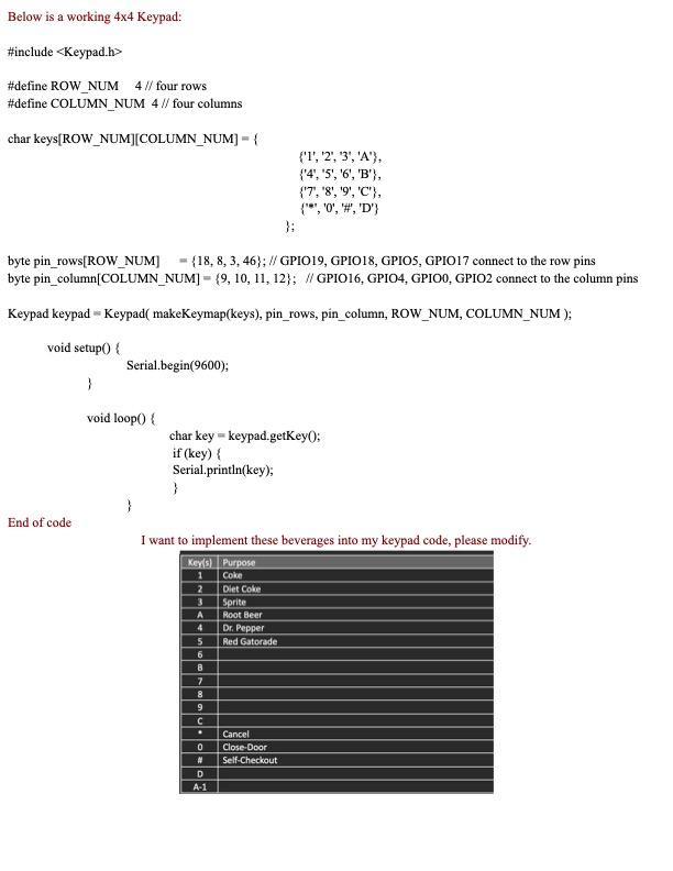 Solved Below is a working 4×4 ﻿Keypad:#include | Chegg.com