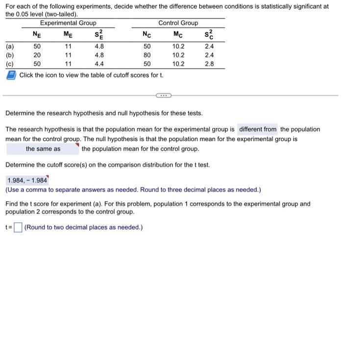 Solved For each of the following experiments, decide whether | Chegg.com