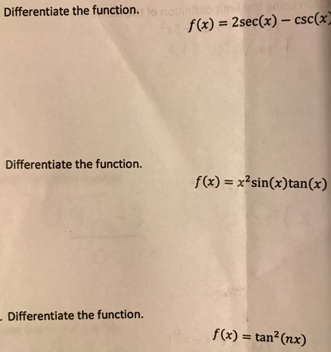 Solved nottinitsb f(x) = 2sec(x) – csc(x Differentiate the | Chegg.com