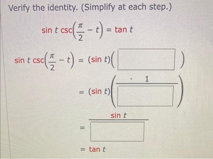 Solved Verify the identity. (Simplify at each step.) | Chegg.com
