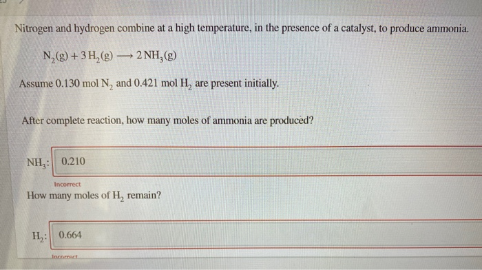 Solved Nitrogen and hydrogen combine at a high temperature, | Chegg.com
